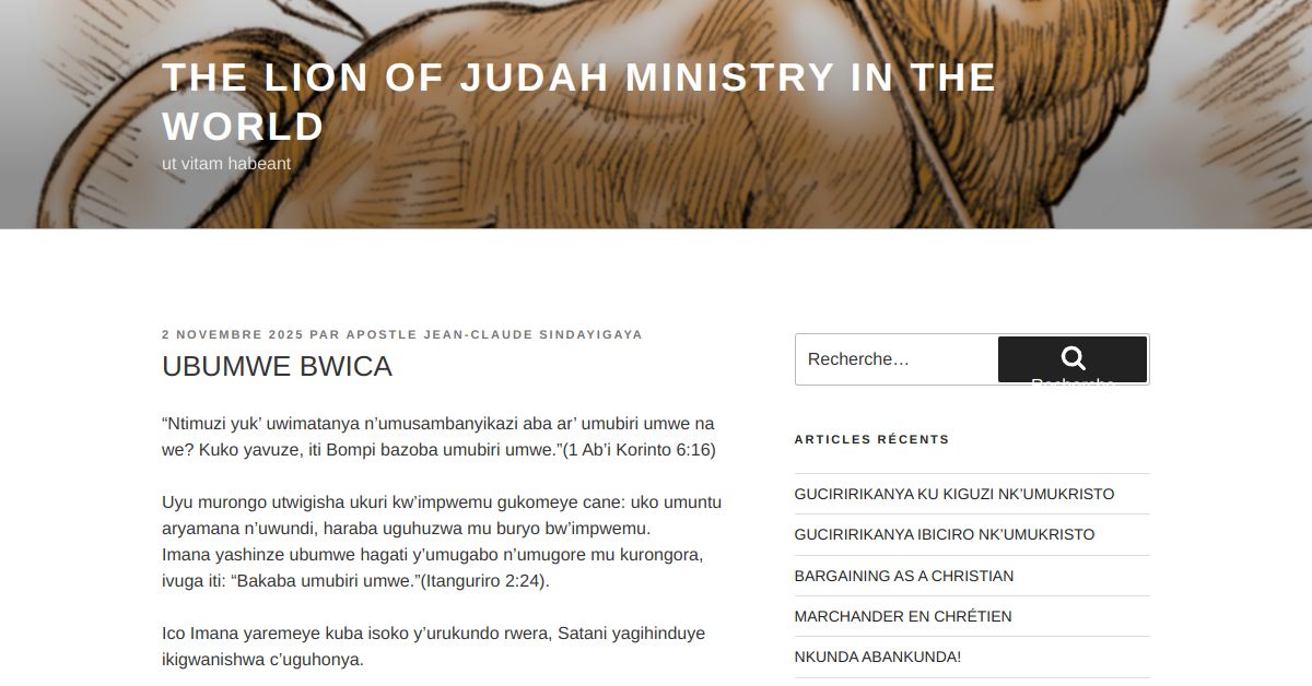 UBUMWE BWICA – THE LION OF JUDAH MINISTRY IN THE WORLD